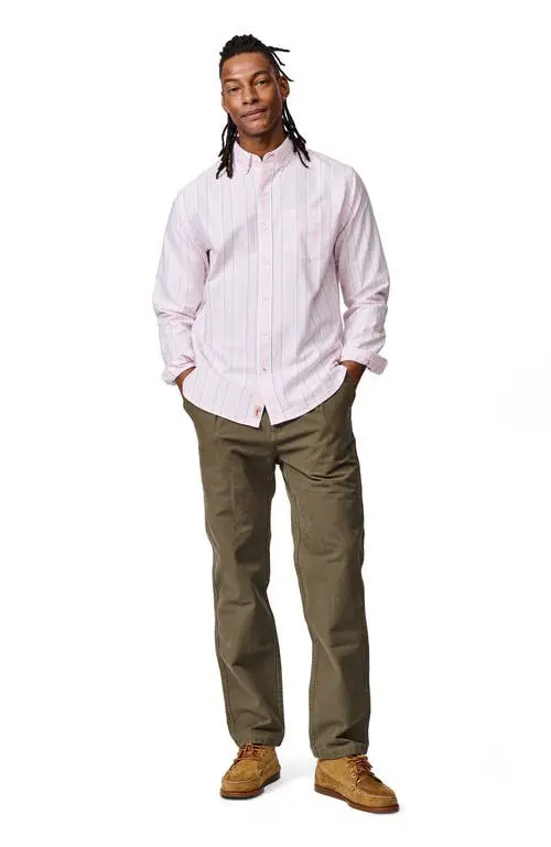 AUBIN Aldridge Oxford Button Down Shirt - Pink/yellow/khaki Stripe