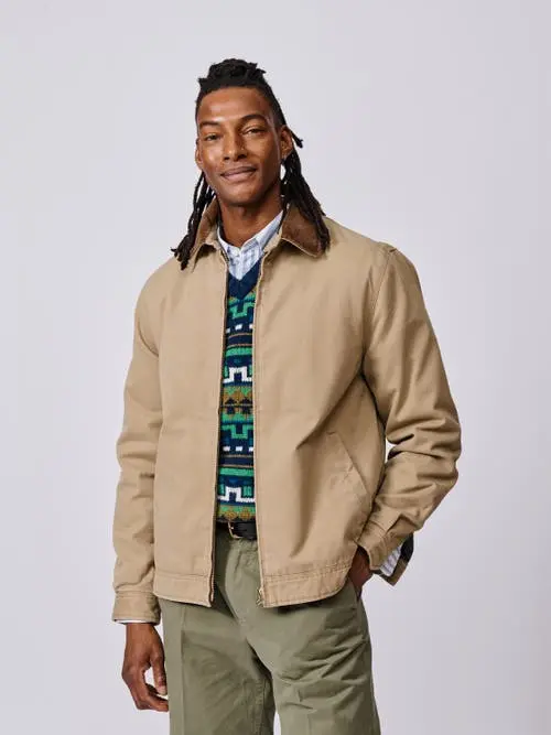 AUBIN Newland Canvas Harrington Utility Jacket - Dark Sand