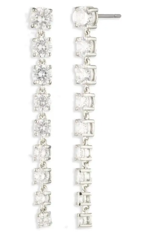 Marchesa Cubic Zirconia Linear Drop Earrings - Silver