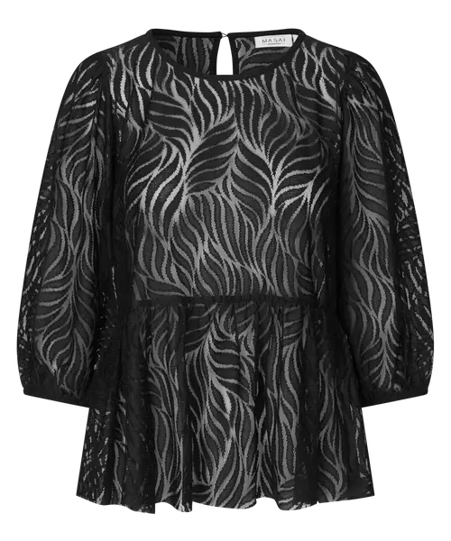 MASAI COPENHAGEN Lace Peplum Top With Puff Sleeves