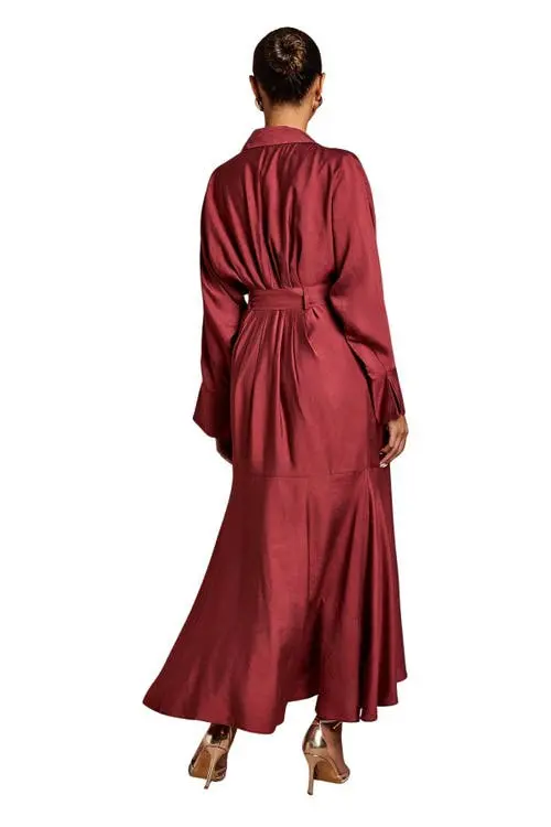 Coast Petite Long Sleeve Belted Wrap Dress - Burgundy