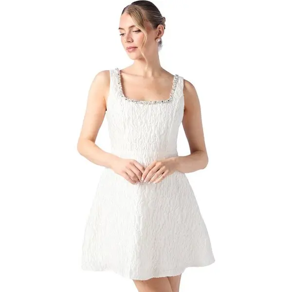 Coast Jewel Trimmed Full Skirted Mini Dress - Ivory