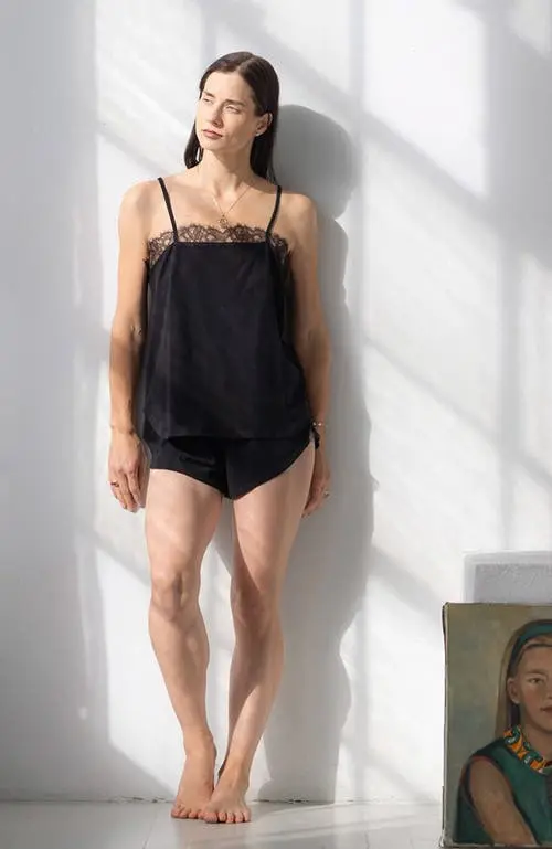 SALUA Sofia Brushed Pima Cotton Lace Camisole & Shorts Set - Black