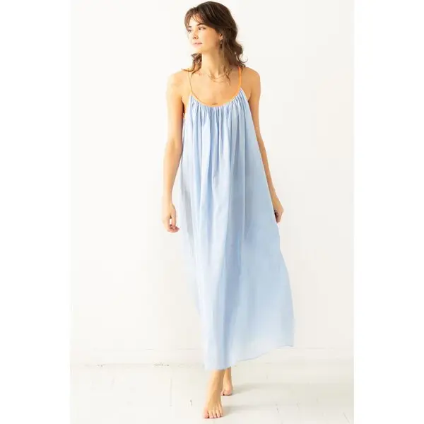 SALUA The Marigold Cotton Lounge Dress - Periwinkle/neon Pink