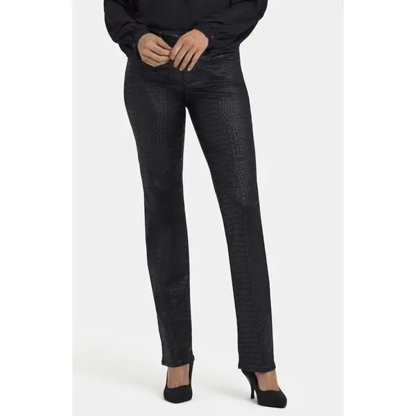 NYDJ Marilyn Coated Snake Print Straight Leg Jeans