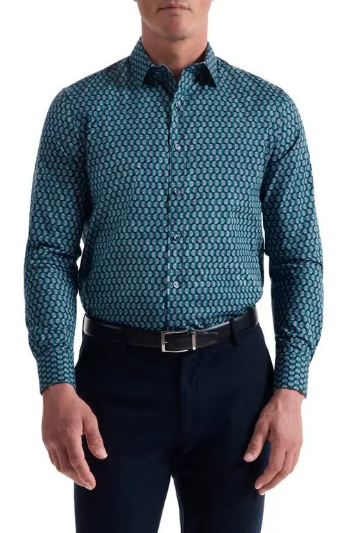 Bugatchi Julian Shaped Fit Geo Print Button-up Shirt - Teal