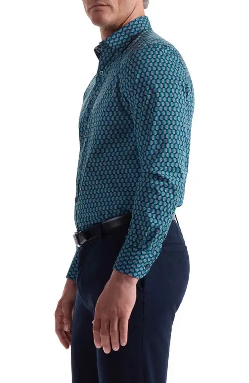 Bugatchi Julian Shaped Fit Geo Print Button-up Shirt - Teal