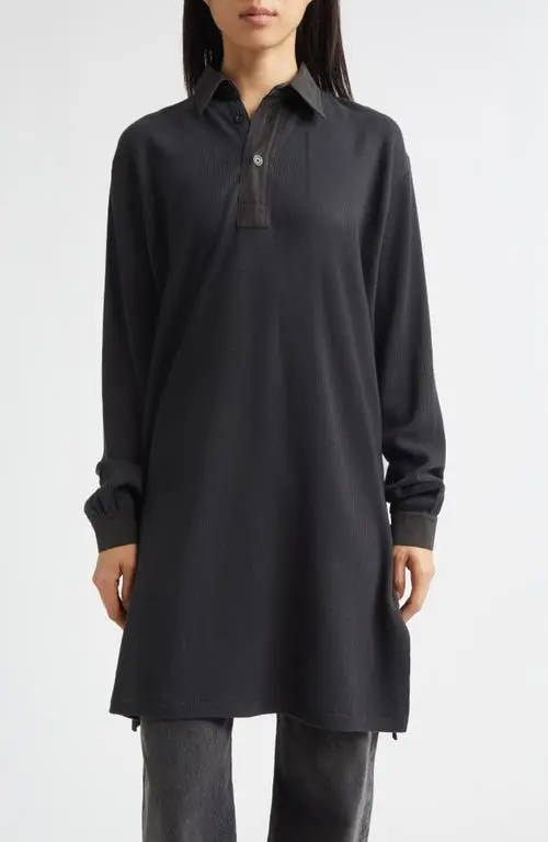 MAISON MARGIELA Waffle Stitch Long Sleeve Wool Polo - Carbon