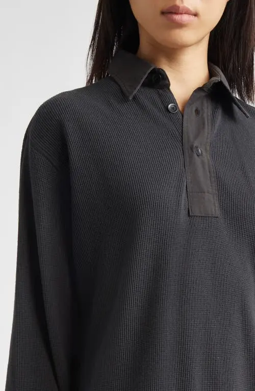 MAISON MARGIELA Waffle Stitch Long Sleeve Wool Polo - Carbon