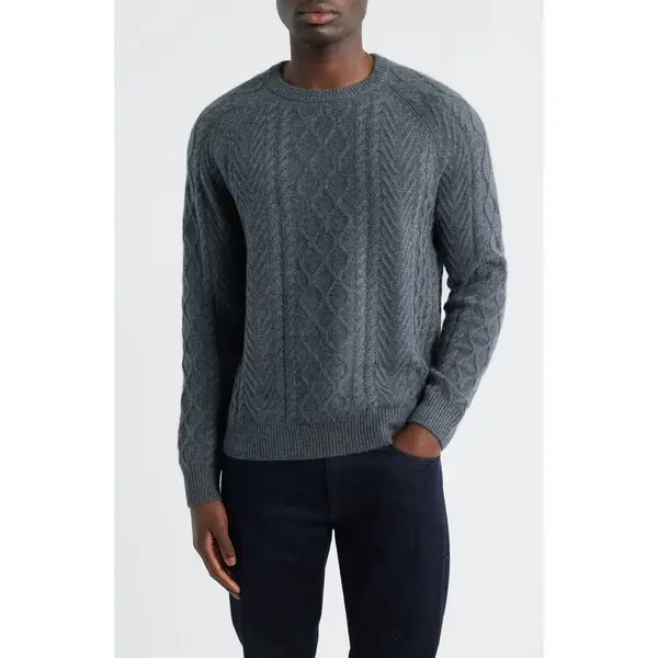 Nordstrom Cable Stitch Luxe Cashmere Sweater - Grey Embers Heather