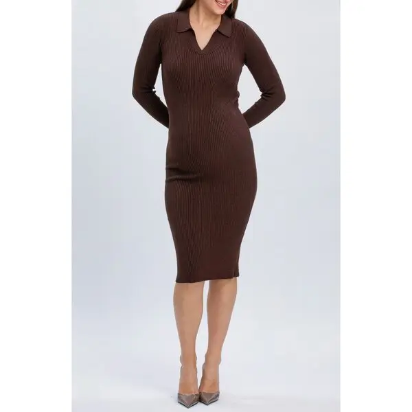 PIETRO BRUNELLI Lavinia Rib Knit Maternity Dress - Moka