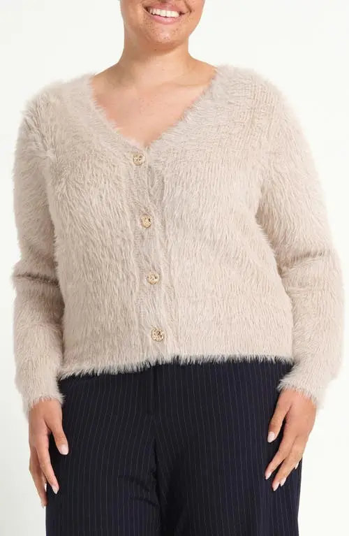 ESTELLE Chantelle Fuzzy V-neck Cardigan - Taupe