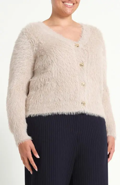 ESTELLE Chantelle Fuzzy V-neck Cardigan - Taupe