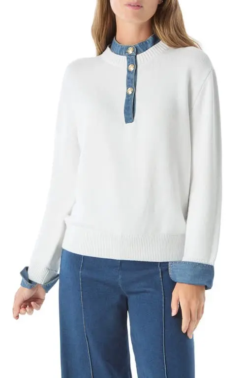 DO BY DEE OCLEPPO Rae Denim Detail Sweater - Optic White
