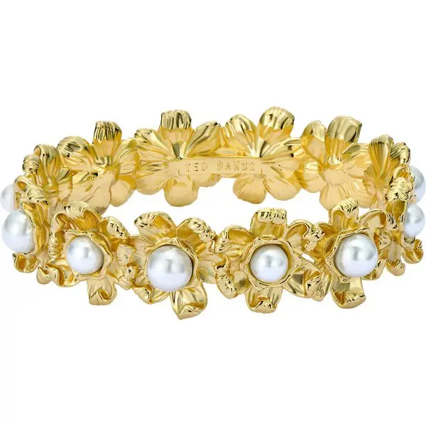 Ted Baker London Darell Daisy Faux Pearl Bangle Bracelet - Gold Tone/pearl