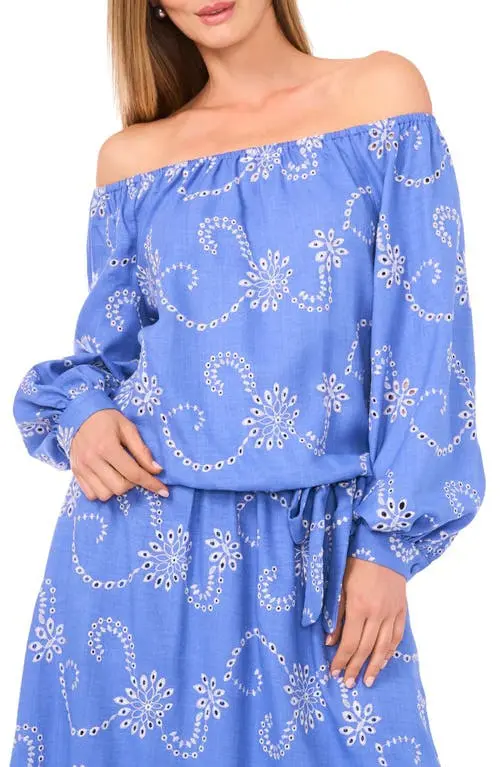 Vince Camuto Eyelet Off-the-shoulder Long Sleeve Top - Ultramarine