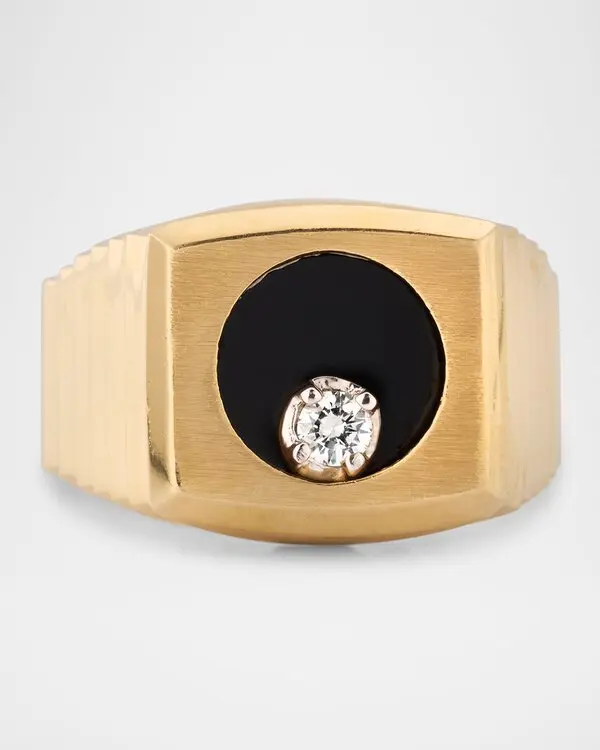 NM ESTATE Estate 14k Gold, Diamond And Onyx Ring - Yellow