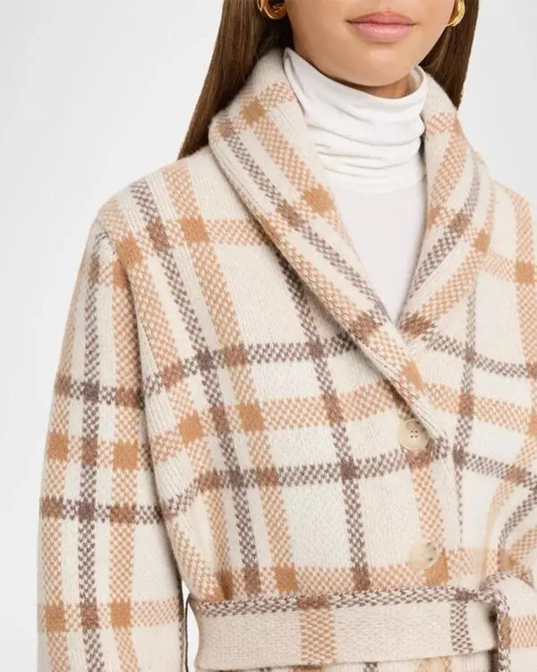 Naadam Plaid Jacquard Wrap Coat - Camel Combo