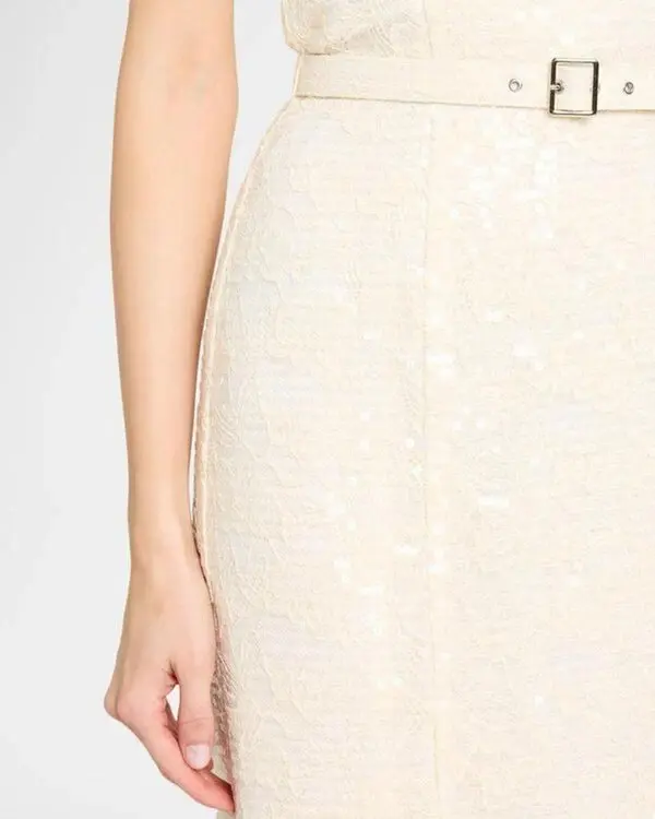 TOCCIN Vivian Belted Sequin Lace Midi Dress - Ivory