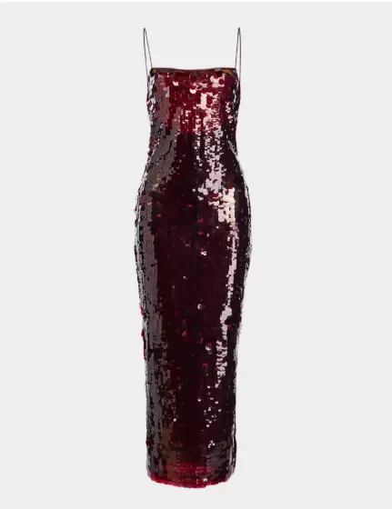 Retrofete Alana Sleeveless Sequined Midi Dress - Maroon