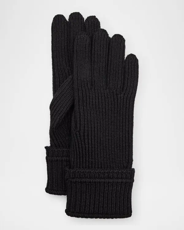 Burberry Embroidered Logo Patch Wool-blend Knit Gloves - Black