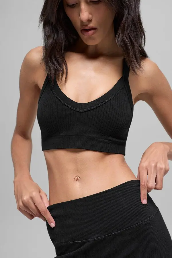Alo Yoga Seamless Two Tone Rib Bra - Black