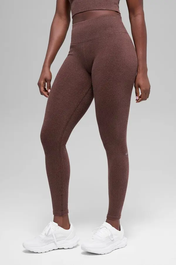 Alo Yoga Seamless High-waist Two Tone Rib Legging - Brownstone Heather