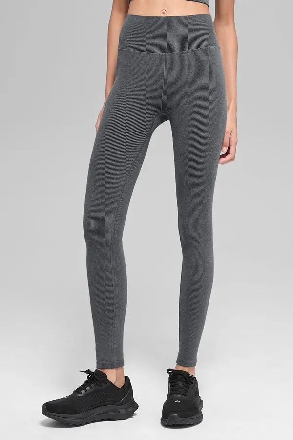 Alo Yoga Seamless High-waist Two Tone Rib Legging - Dark Misty Grey Heather