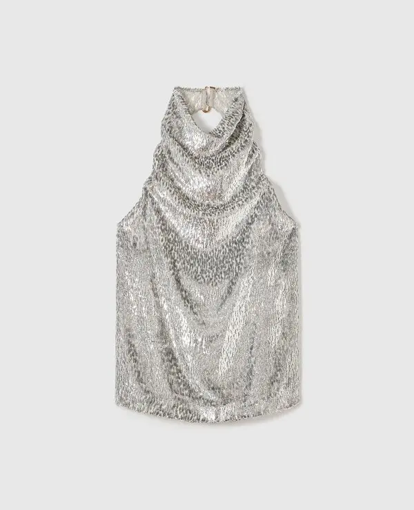 Stella McCartney Metallic Velvet Halterneck Top - Silver