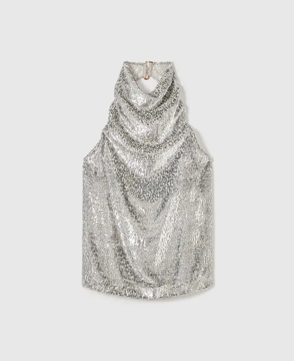 Stella McCartney Metallic Velvet Halterneck Top - Silver