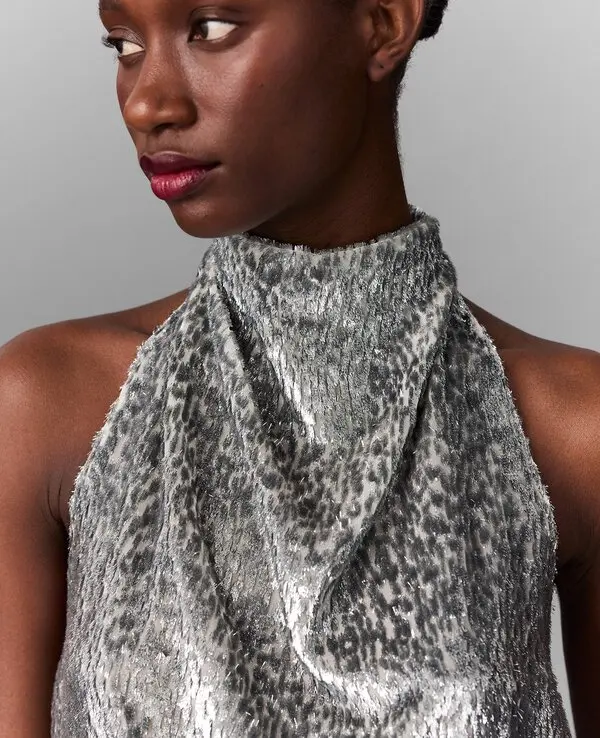 Stella McCartney Metallic Velvet Halterneck Top - Silver