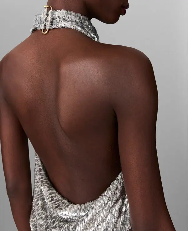 Stella McCartney Metallic Velvet Halterneck Top - Silver