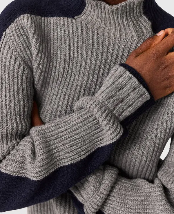 Stella McCartney Turtleneck Contrast Panel Jumper - Grey/navy