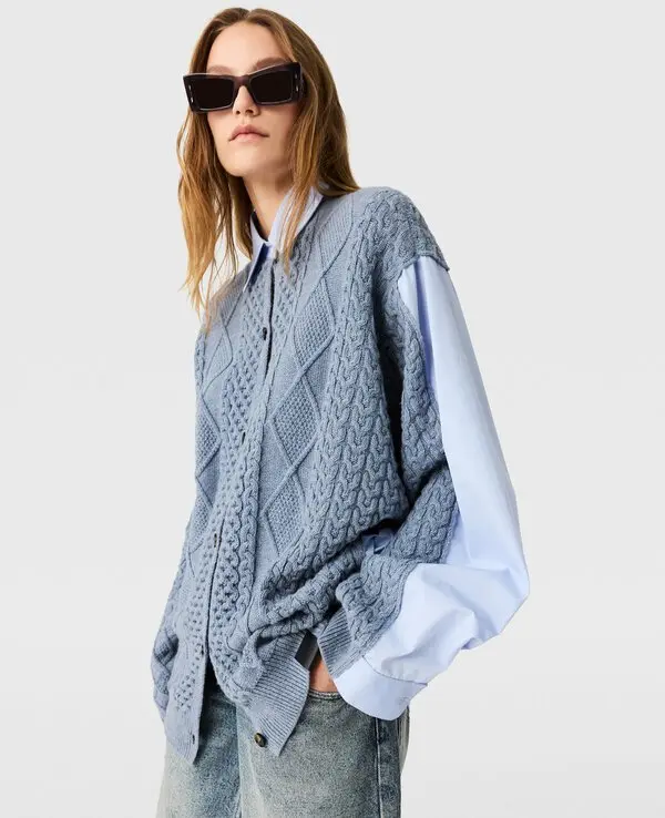 Stella McCartney Hybrid Knit Shirt Cardigan - Blue/grey