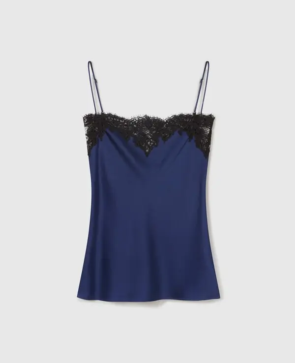 Stella McCartney Lace Trimmed Satin Top - Navy