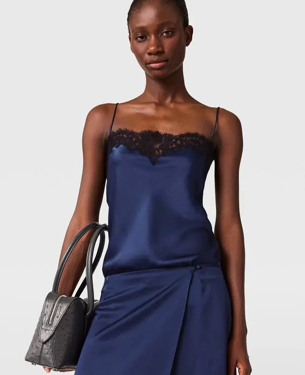 Stella McCartney Lace Trimmed Satin Top - Navy