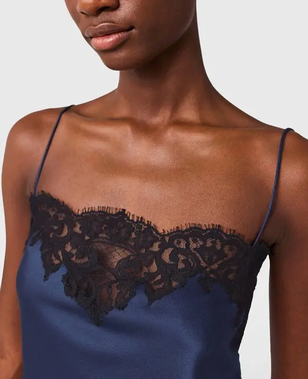Stella McCartney Lace Trimmed Satin Top - Navy