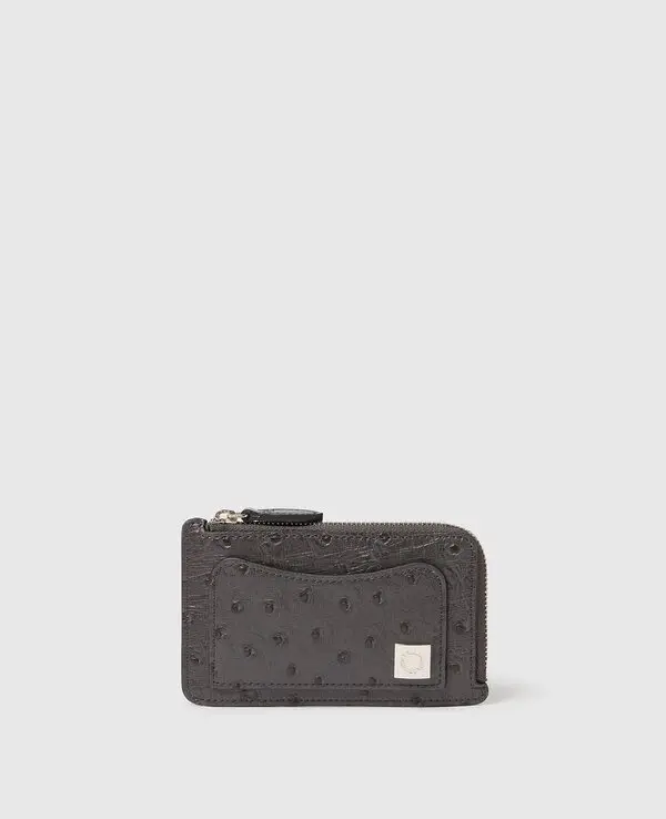 Stella McCartney Ryder Ostrich Zip Cardholder - Slate