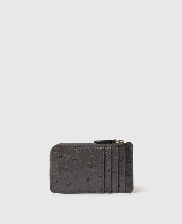 Stella McCartney Ryder Ostrich Zip Cardholder - Slate