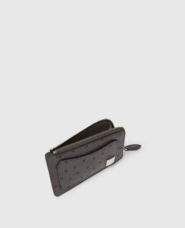 Stella McCartney Ryder Ostrich Zip Cardholder - Slate