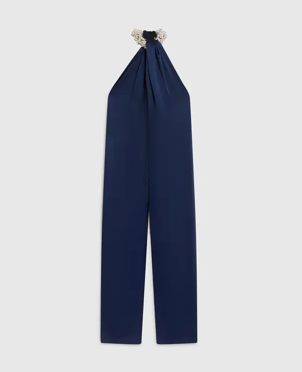 Stella McCartney Satin Halterneck Jumpsuit With Embellished Neckline - Navy