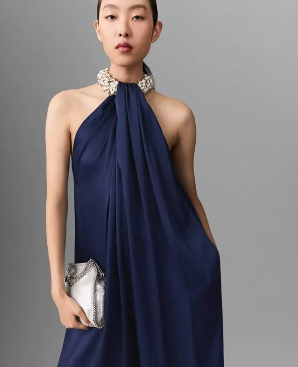 Stella McCartney Satin Halterneck Jumpsuit With Embellished Neckline - Navy