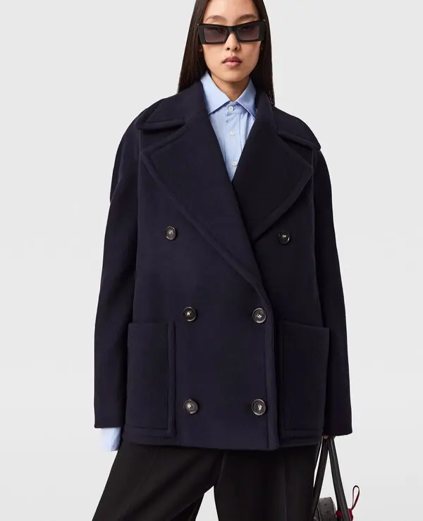 Stella McCartney Tie-belt Cropped Peacoat - Ink