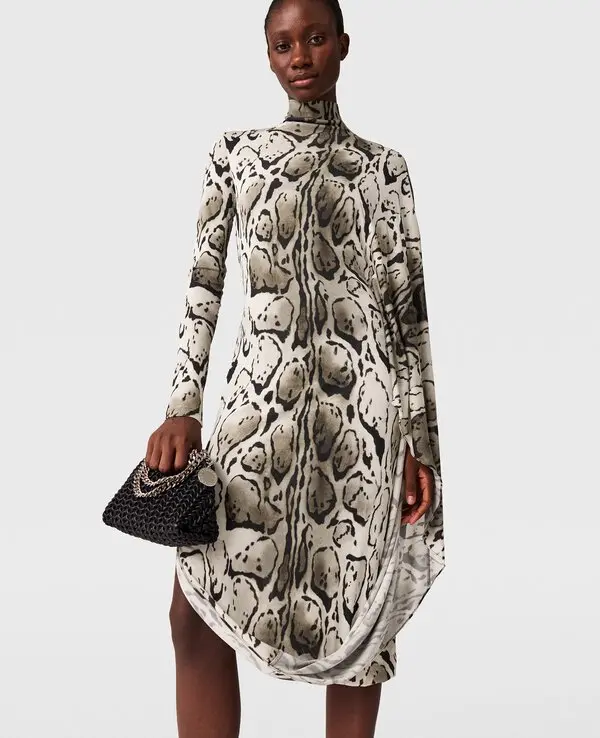 Stella McCartney Draped Midi Dress With Cloud Leopard Print