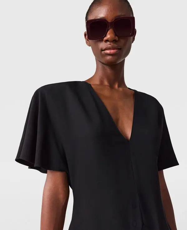 Stella McCartney V-neck Short-sleeve Satin Midi Dress - Black