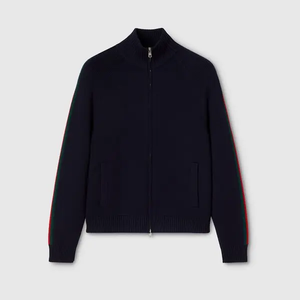 Gucci Woven Stitch Knit Wool Zip Jacket