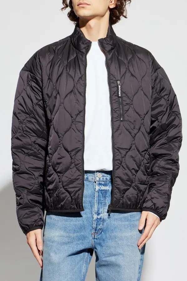 Palm Angels Quilted Jacket With Stand-up Collar - Black