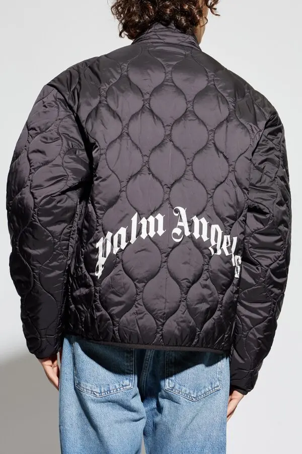 Palm Angels Quilted Jacket With Stand-up Collar - Black