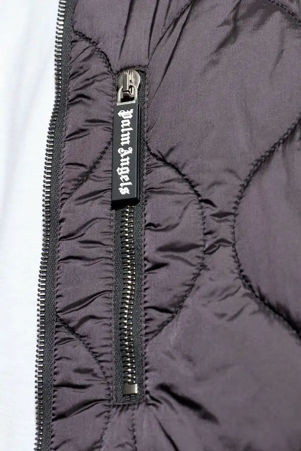 Palm Angels Quilted Jacket With Stand-up Collar - Black