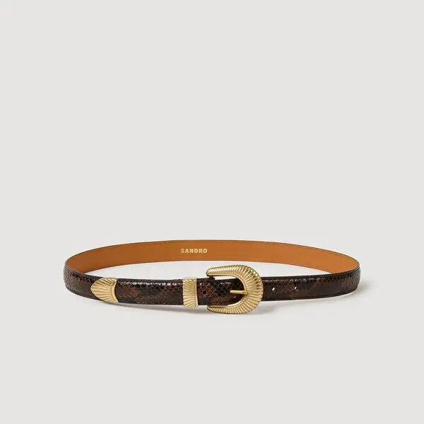 Sandro Python-effect Leather Belt - Black Brown